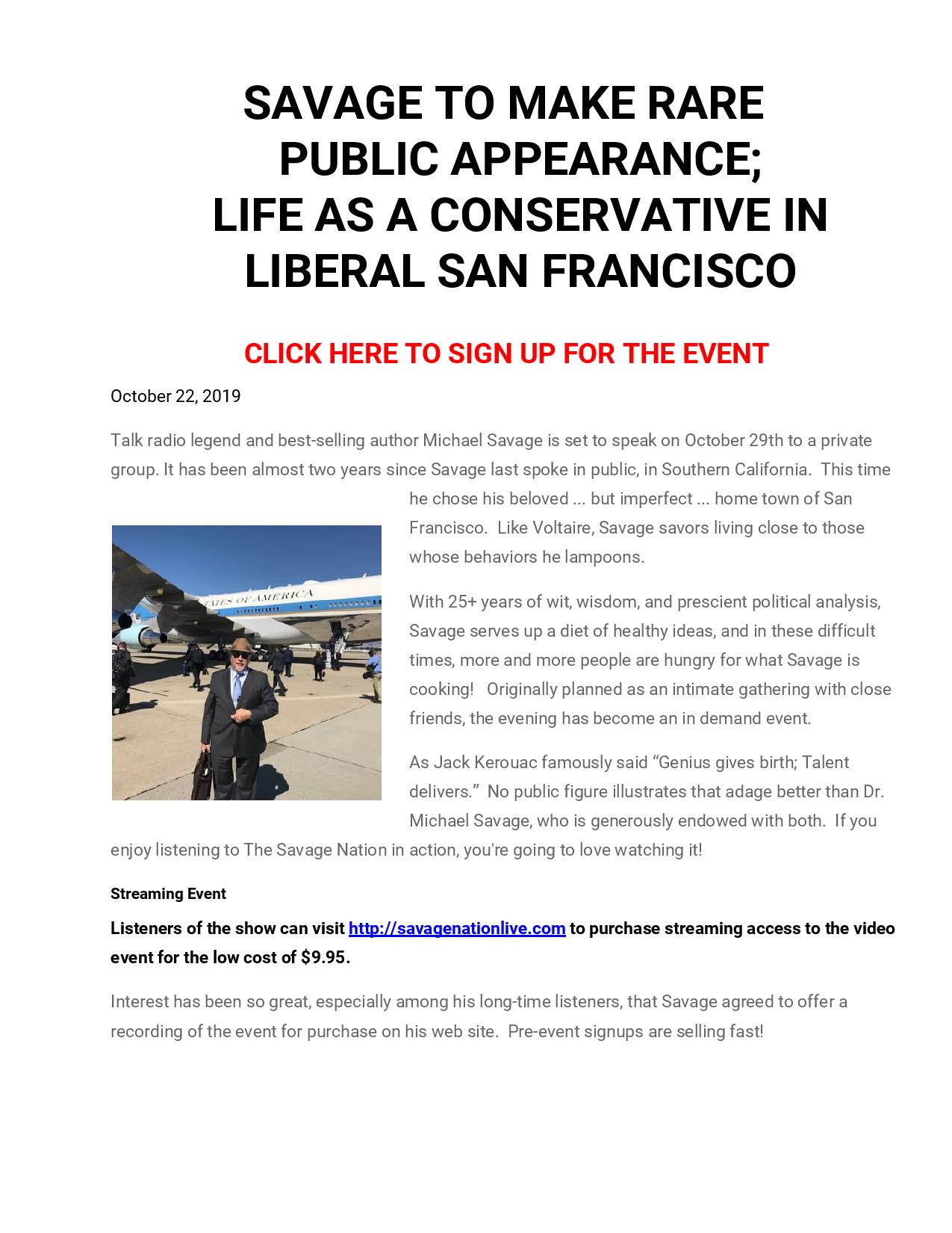 Press Release – Savage to make rare public appearance; Life as a ...